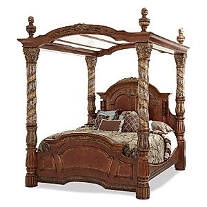 Michael Amini Villa Valencia Cal. King Wood Canopy Bed - Classic Chestnut
