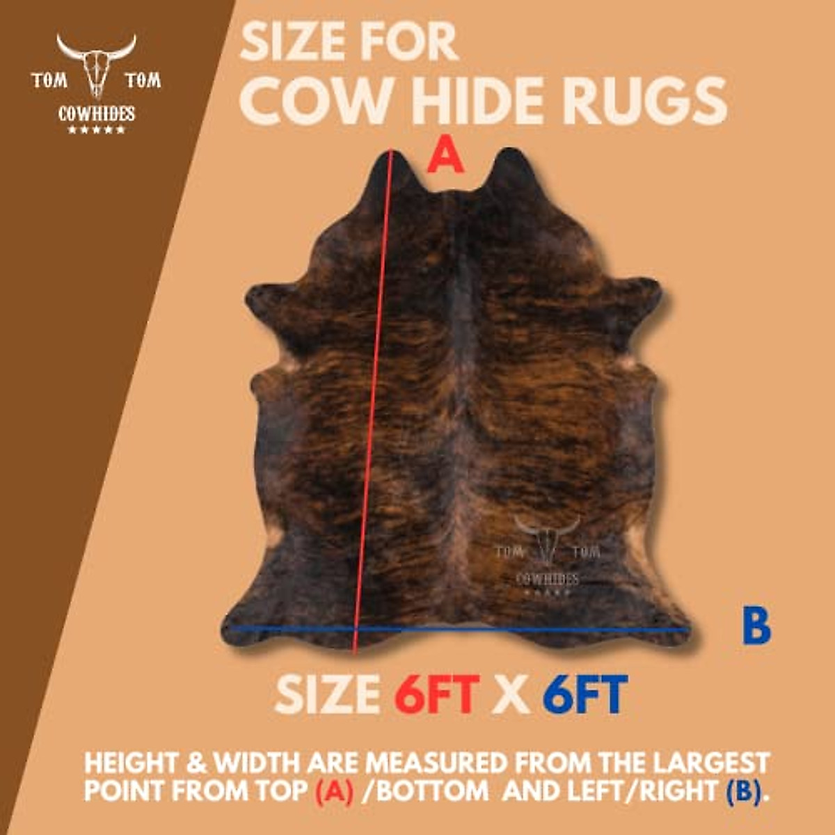 Tomtom Cowhides Brindle Dark Cowhide Rug 100% Natural Leather Rugs 6' x '6