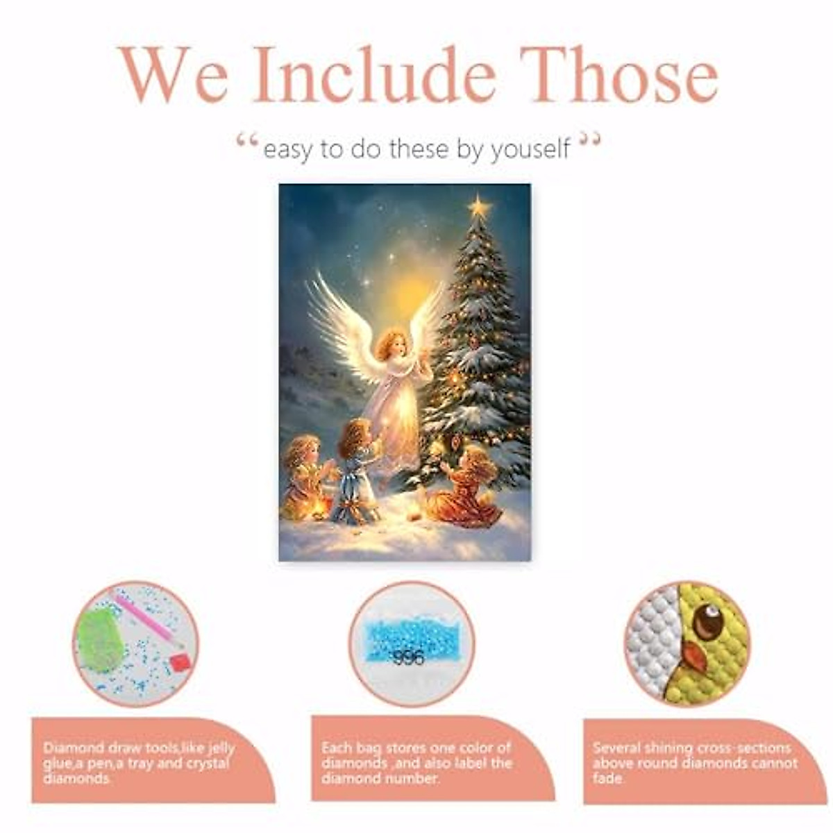 Eleploi Winter Christmas Diamond Painting Kit, Angel Prayer Diamond Painting Art Kit, 5D Full Round Diamond Diamond Painting DIY Crafts Wall Decor Gift 24x32 Inch