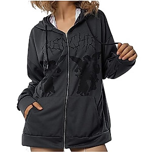 Lausiuoe Pink Hoodie Womens Long Sleeve Cute Cat Ear Pullover Hoodie Crop Top Gothic Cold Shoulder Lace Up Y2k E-Girl Oversized Sweatshirt