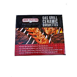 Chef Master 05004CM Ceramic Gas Grill Self Cleaning Briquettes, Replacement for Lava Rocks, Cleaner Cooking, Gas Grill Briquettes for BBQ Grill