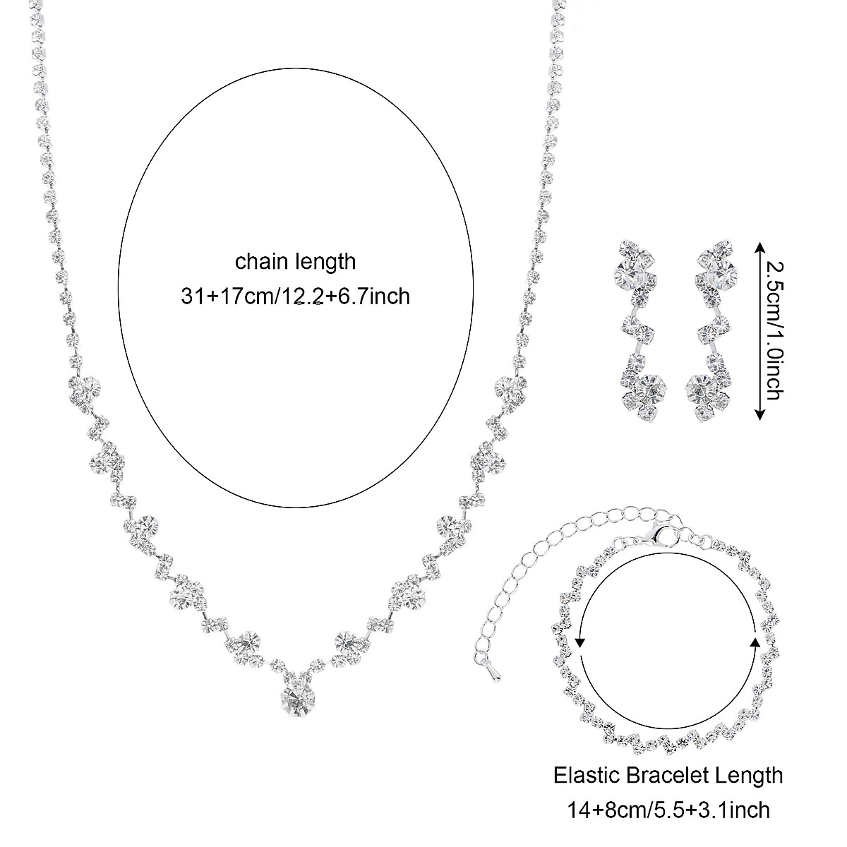 Jmkcoz Women Jewelry Set Silver Necklace Earrings Bracelet Rhinestone Crystal Bridal Wedding Jewelry Sets for Brides Bridesmaid Wedding Party (Style 2)