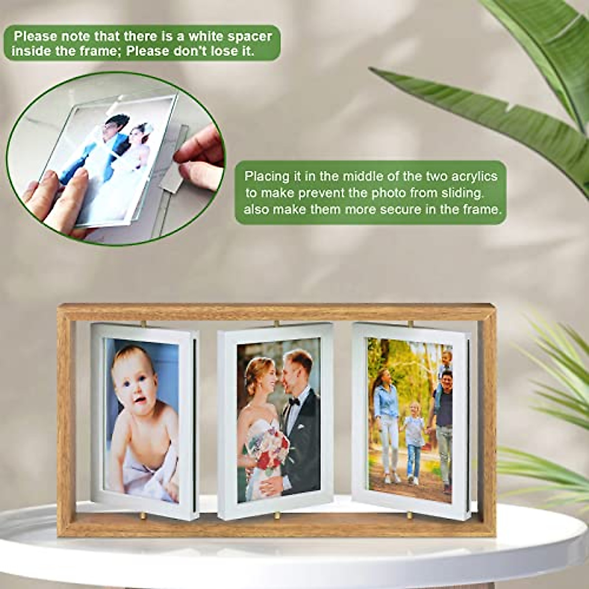 ZEEYUAN 4x6 Rotating Photo Frame Rustic 4x6 Wooden Picture Frames, Double Side-Display 6 Photos, Floating Photo Frame 4x6 Family Frame for Tabletop Display