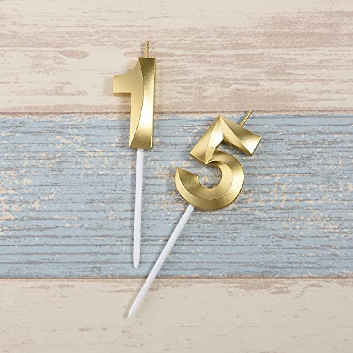 Gold 15th & 51 Birthday Candles,Gold Number 15 Cake Topper for Birthday Decorations Party Decoration