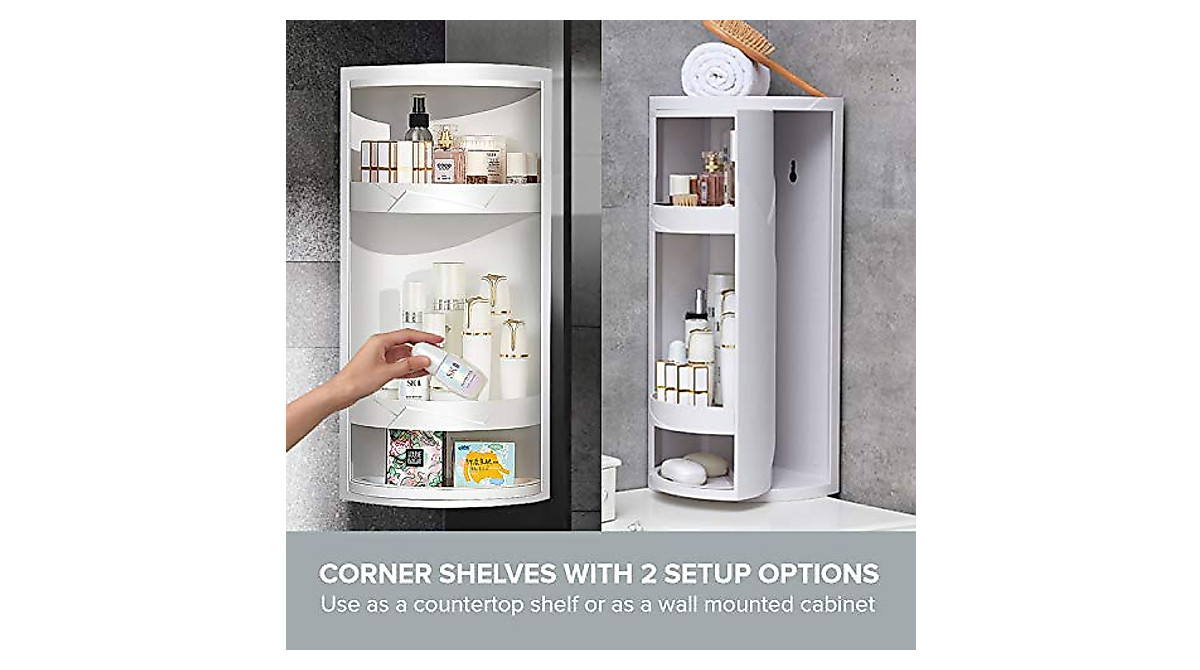 Bathroom Corner Storage Cabinet - 24" Rotating Organizer in White