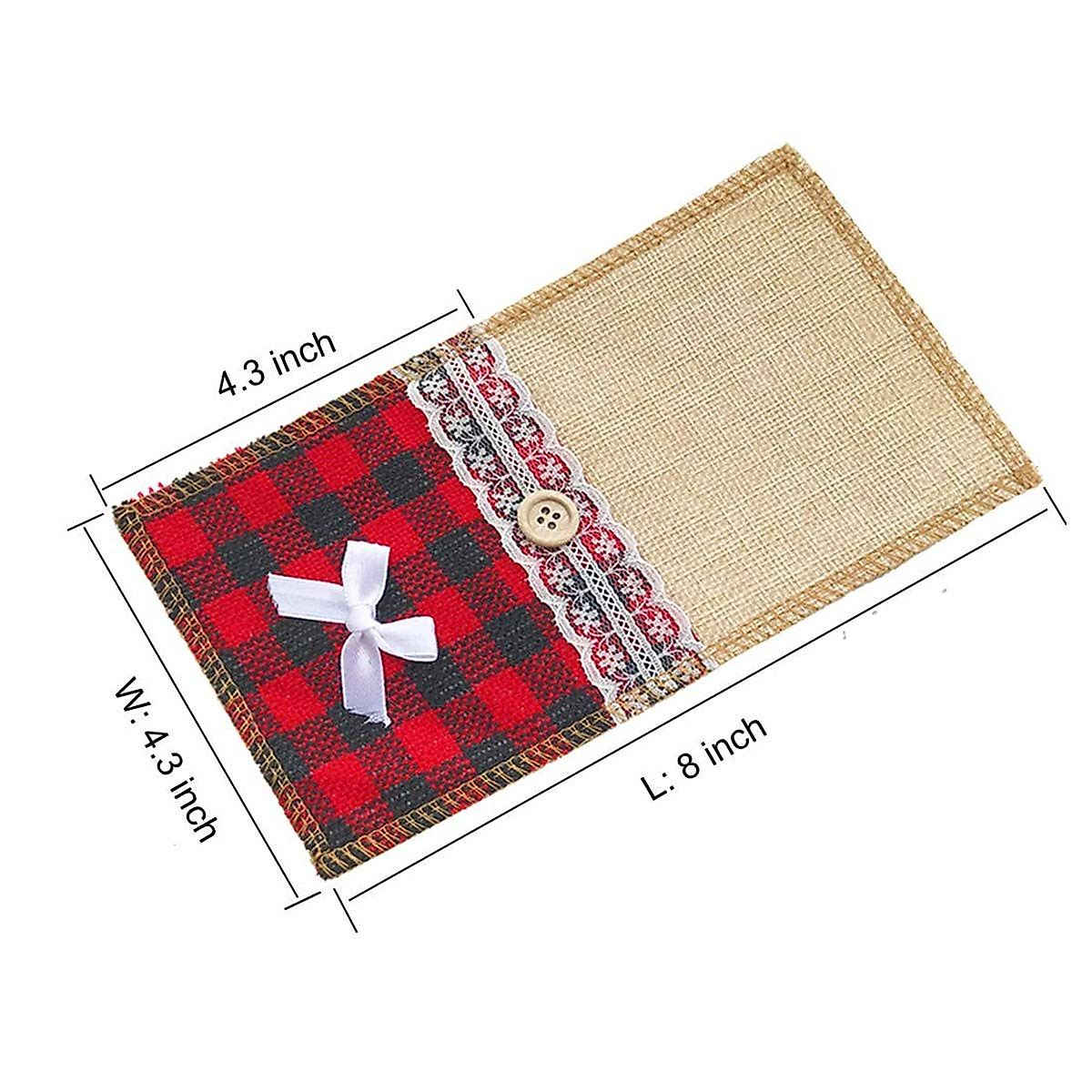 Vanteriam Natural Burlap Cutlery Holder Pouch Bags with Lace Trim, Knife and Fork Silverware Hold Bag, Christmas Utensil Holder Table Decoration for Christmas and Wedding Party 12 Pack