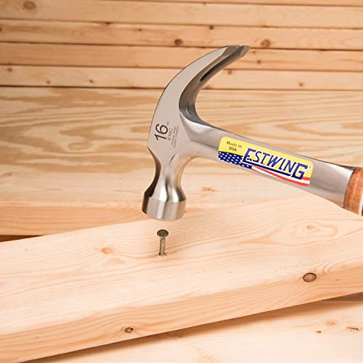 ESTWING Hammer - 16 oz Curved Claw with Smooth Face & Genuine Leather Grip - E16C