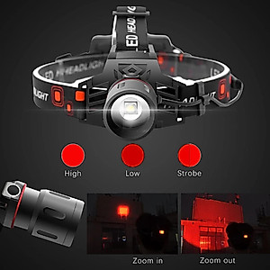 WindFire New Brightest Red Light Hunting Headlamp Zoomable 3 Modes Night Hunting Light Rechargeable Waterproof Headlight for Coyote Hog Varmint Predator Hunting, Astronomy, Aviation