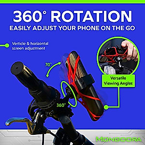 Mongoora Bike & Motorcycle Phone Mount - GPS Cell Phone Holder for Bicycle Handlebar - Easy to Install Bike Accessories Fits iPhone, Galaxy, Android - Stocking Stuffers - 3 Bands (Black, Red, Green)