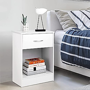 TUSY 2 PCS White Nightstand with Drawer, Bedside Table Side Table for Small Place, Bed Table End Tables for Living Room Bedroom, File Cabinet Storage with Sliding Drawer and Shelf