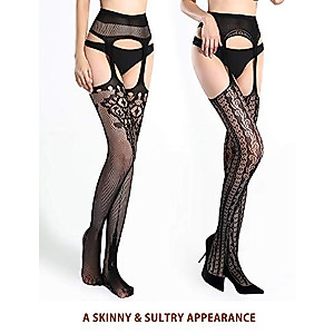 VERO MONTE 3 Styles Thigh High Stockings Fishnet Pantyhose for Women Garter Belt