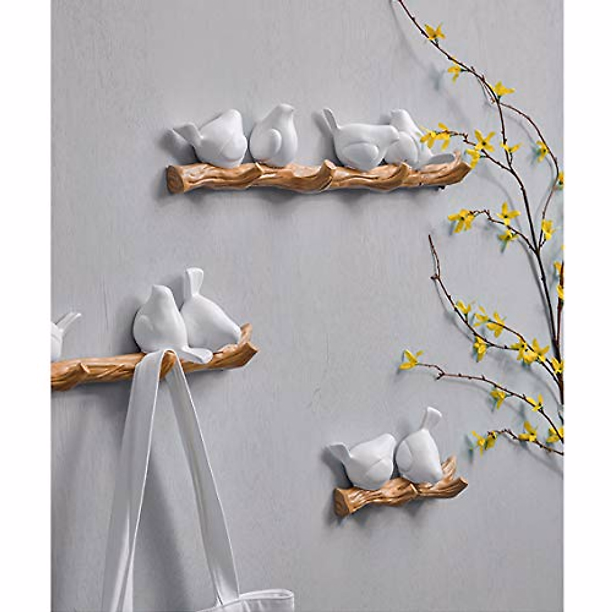 Sweet FanMuLin Resin Decorative Birds On Tree Branch Decor Wall Mounted Coat Rack Art Decor Hanger for Coats/Hats/Keys/Towels/Clothes Storage Hanger (4 Hooks, White)