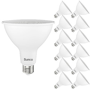 Sunco 12 Pack 1800 Lumens Outdoor LED Flood Light Waterproof PAR38 LED Bulb, Dimmable, 15W=150W, 5000K Daylight, E26 Base, UL Listed