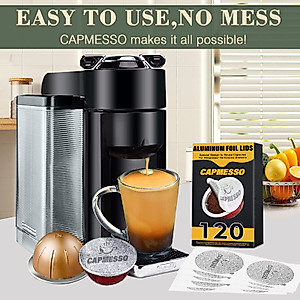 CAPMESSO Aluminum Foil Lids for Reusable Nespresso Vertuo Pods, Coffee Pods Sticker Covers Seals Compatible with Nespresso Reusable Pods Vertuo Refillable Vertuo Capsule (Vertuo pods lids-120 pcs)