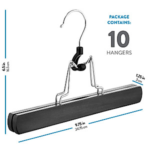 ZOBER High-Grade Smooth Finish Non Slip Wooden Cloth Hangers with Clips for Skirts, Slacks - 360° Swivel Hook - (10 Pack)