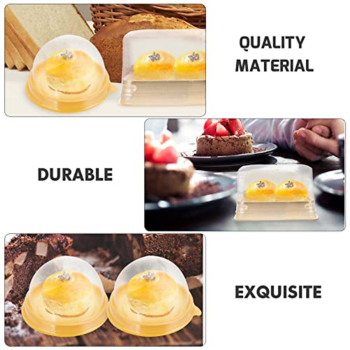 GANAZONO 100pcs Mini Moon Cake Boxes Clear Plastic Square Round Cupcake Boxes Dome Cake Container Bakery Carrier for Muffins Dessert Golden