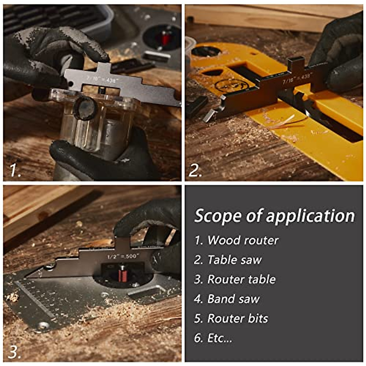 SUNLFPROD Router Table Setup Bars - 7pcs Aluminum Precision Router Setup Blocks for Woodworking & Setup Bars for Routers Tables Saw Accessory, Measuring Depth Height Angle Drill Diameter Gauge (Gray)