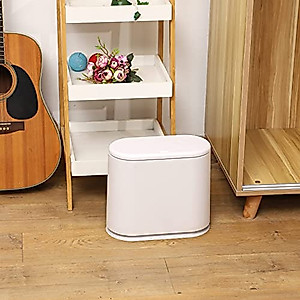 Cq acrylic 12 Liter Rectangular Plastic Trash Can Wastebasket with Press Type Lid,3.17 Gallon Dog Proof Garbage Container Bin for Bathroom,Powder Room,Bedroom,Kitchen,Craft Room,Office (White)