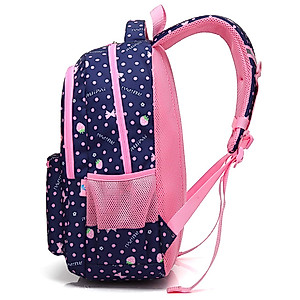 MIFULGOO Kid Girl School Backpack Water Resistant Elementary Dot Bookbag with Chest Strap (RoyalBlue)