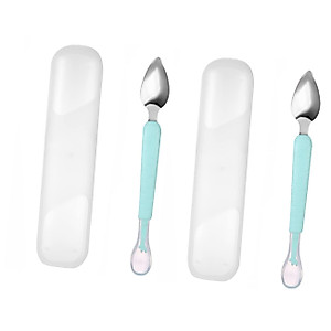 Kisangel Mud Scraping Spoon 2 Sets Scraper Toddler Double Head Stainless Steel Feeding Spoon Stainless Steel Spoon