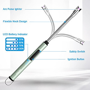 ARECTECH Lighter Candle Lighter Electric Lighter Rechargeable Lighter USB Arc Lighter Plasma for Camping Candle Cooking BBQs Fireworks Green