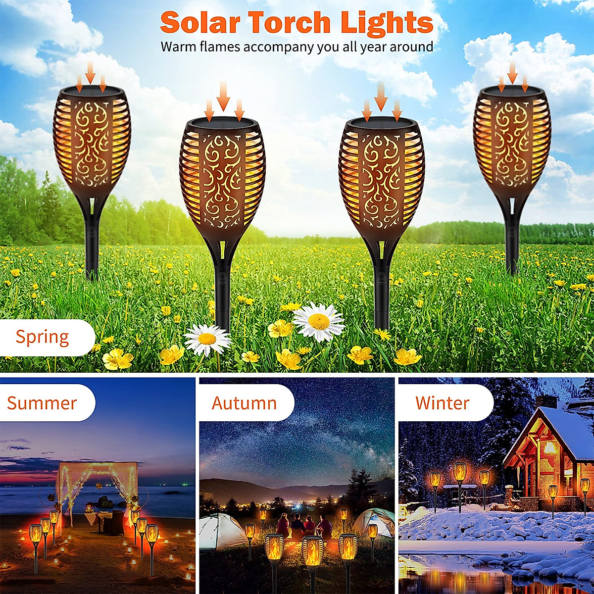 XCJC 4 Solar Torch Lights Outdoor: 96 Led Powered Dancing Flickering Garden Flame Landscape Lighting Backyard Patio Large Chrismas Yard Decorative Lantern Auto On/Off Dusk to Dawn Waterproof