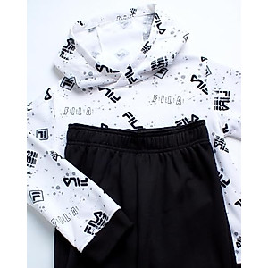 Fila Boys' Sweatsuit Set - 2 Piece Active Hoodie Sweatshirt and Jogger Sweatpants - Performance Activewear Set for Boys, 8-12, Size 10, Black Logo