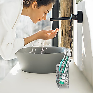 HBlife Small Toothbrush Holder for Bathroom, 5 Slots Silver Stainless Steel Bathroom Accessories Organizer for Small Spaces