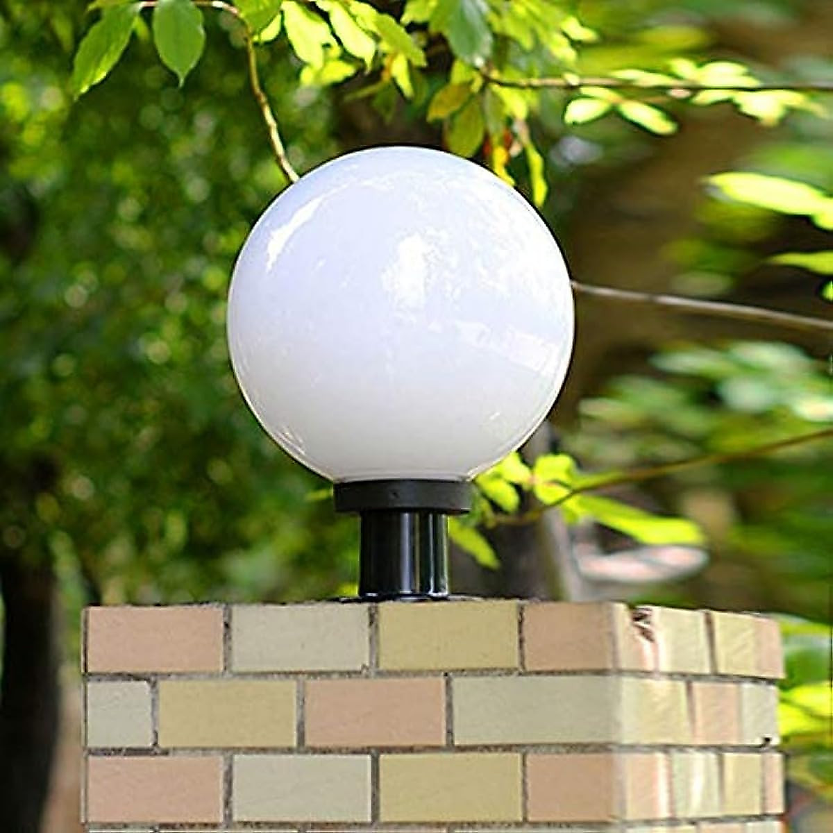 SHREALMS Outdoor Post Lights Waterproof Rainproof Modern Exterior Column Lantern Pillar Light, Black Cast Aluminum Kit White Globe Acrylic Shade - Courtyard Landscape Lighting Fixture