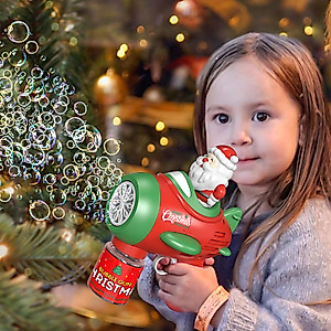 Christmas Bubble Gun for Kids, Bubble Machine Gun for Kids with Blue Lights, Automatic Bubble Maker with One Bubble Solutions Bottles,Bazooko Bubble Gun for Summer Pool Toys Bubbles Blower for Party