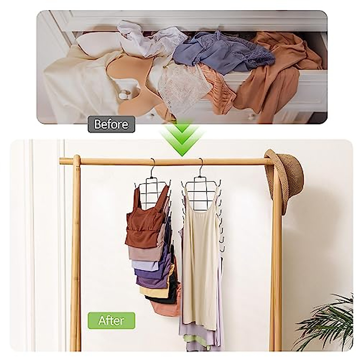 OMHOMETY Tank Top Hangers, 2 Pack Bra Organizer for Closet, Hanging Closet Organizers and Storage Space Saver Storage for Camisoles Tank Tops Bras Swimsuits Strappy Dress, Black