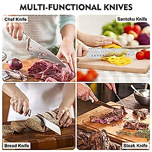 Knife Set, 23 PCS Kitchen Knife Set with Block, Germany High Carbon Stainless Steel Chef Knife Block Set, Knives Set for Kitchen with Sharpener & Finger Guard, Ultra Sharp, White