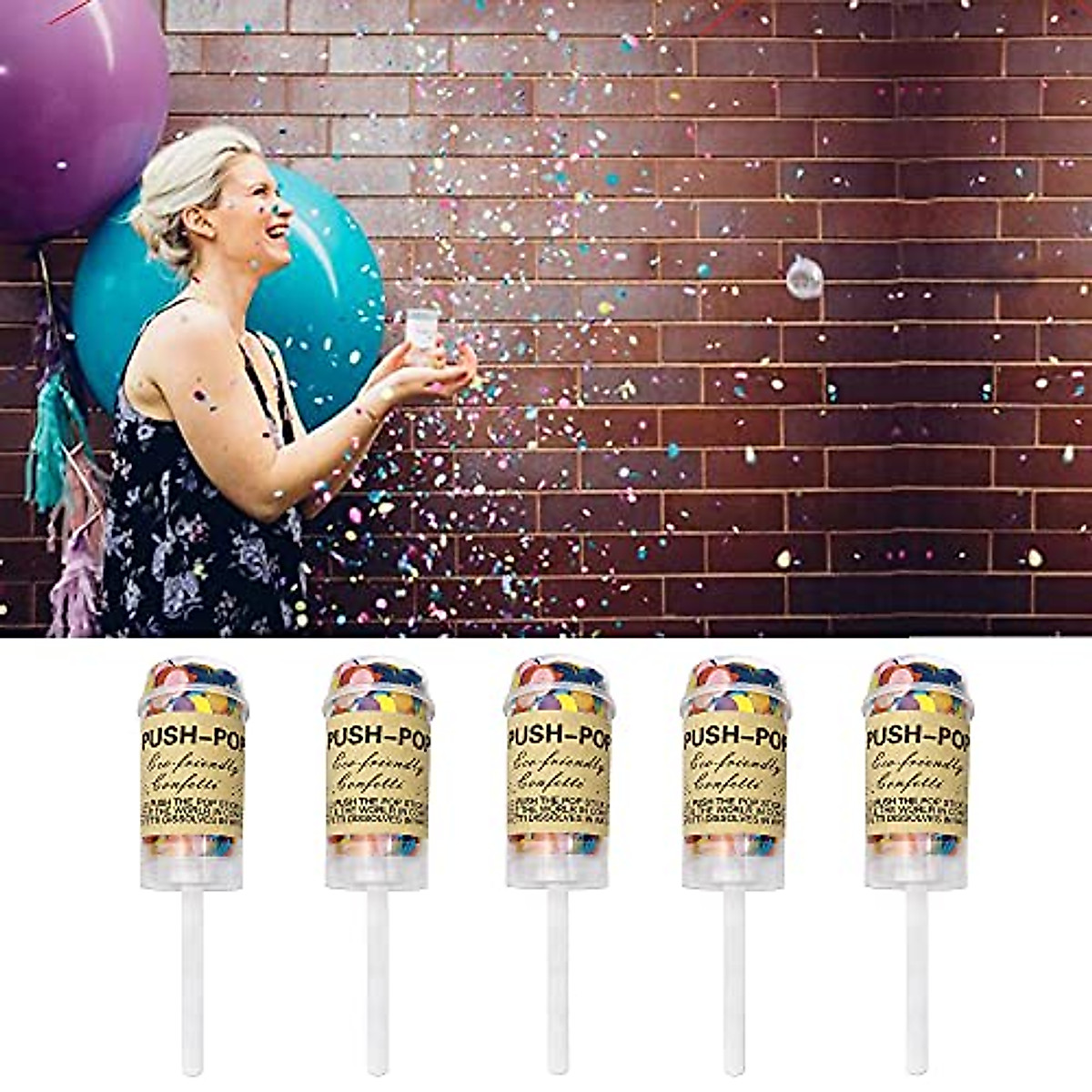 5 PCS Confetti Push Pop Colorful Containers Sprinkle Confetti Paper Poppers for Graduation Wedding Baby Shower Christmas New Year Birthday Party Bridal Anniversary Fiesta Favors Supplies (Colorful)