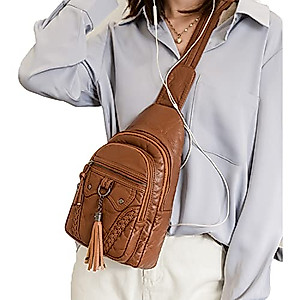 IAGOM Small Leather Sling Bag, Shoulder Sling Bag, Crossbody Sling Backpack for Women Purse