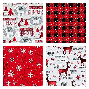 WRAPAHOLIC Christmas Wrapping Paper Roll - Rustic Holiday Woodland Scenes - Snowflake, Plaid, Reindeer - 4 Rolls - 30 Inch X 120 Inch Per Roll