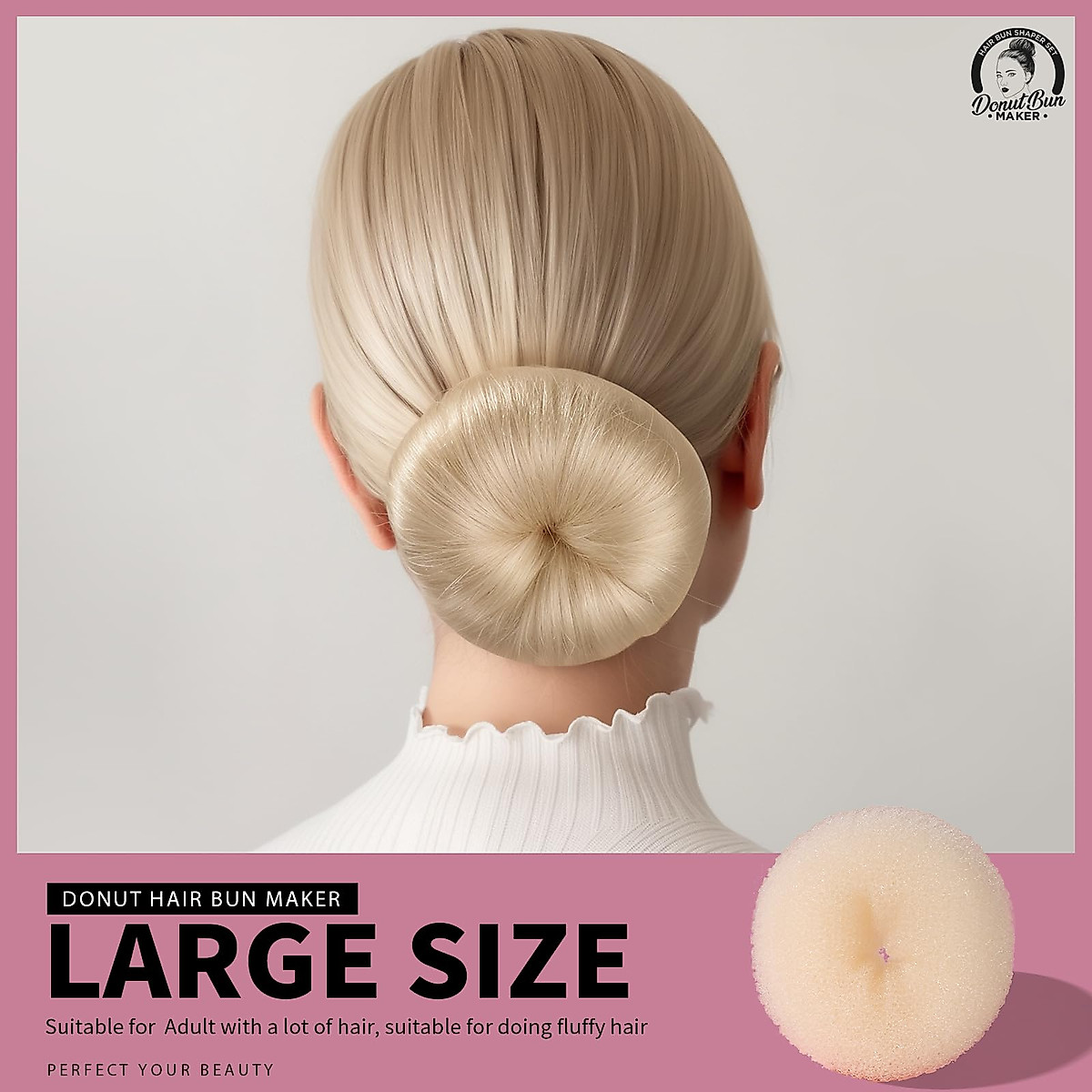 Teenitor Hair Bun Shaper Set with Extra-large, Large, Medium, Small Doughnuts Ring Stylers, 20pcs Blonde Large Bobby Pins