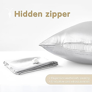 Vreysilkus Satin Pillowcase 2 Pack，White Standard Size Silk Pillowcase with Hidden Zipper, Super Soft for Hair and Skin, 20 * 26 Inches