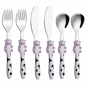 ANNOVA Kids Silverware Set 6 Pieces - Childrens Flatware Stainless Steel (6, Cow)
