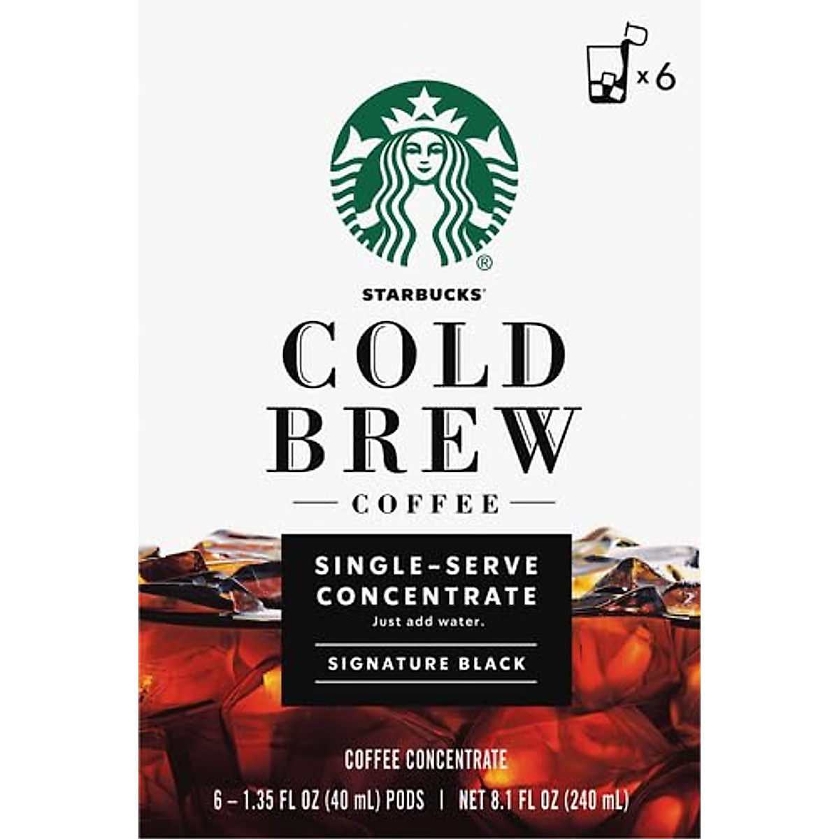 Starbucks Cold Brew Coffee — Signature Black — Single-Serve Concentrate Pods — 1 box (6 capsules)