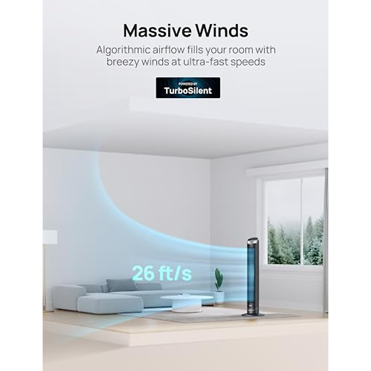 Dreo Smart Tower Fan for Bedroom, Standing Fans for Indoors, 90° Oscillating, 26ft/s Velocity Quiet Floor Fan with Remote, 8H Timer, Voice Control Bladeless Fans for Indoors, Works with Alexa