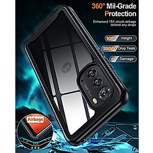 LeYi for Motorola Edge 2022 Case, Moto Edge 2022 Case with 2 Tempered Glass Screen Protector, Full-Body Shockproof Bumper Rugged Hybrid Clear Protective Phone Case for Motorola Edge 2022, Black