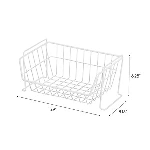 IRIS USA Small Modular Wire Stacking Storage Basket, 8"D x 14"W x 6"H, Great Storage for Pantry, Kitchen, or Closet Organization, Stackable with Interlocking Legs, Multipurpose Home Organizer, White