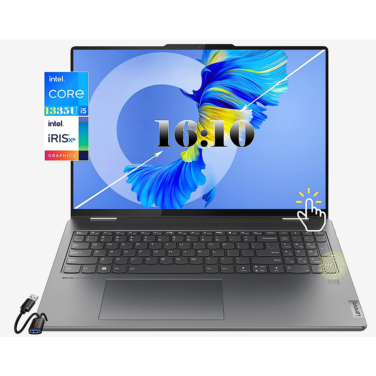 LENOVO Yoga 7I 16" WUXGA 16:10 2 in 1 Touch-Screen Laptop Intel CORE I5-1335U (Beats i7 1260U) 2xThunderbolt Fingerprint Reader Storm Grey Win11 W/HDMI (8GB RAM | 512GB PCIe SSD)