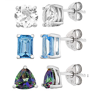 Timeless Love Octagon Blue Topaz Stud Earrings Set in Polished Sterling Silver, Dainty Jewelry, Women’s Fashion Earrings