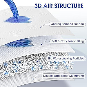 Waterproof Mattress Protector Queen Size - Cooling Bamboo Rayon Mattress Cover, Soft Breathable Noiseless 3D Air Fabric Bed Mattress Pad Covers, Machine Washable, 8-21" Deep Pocket