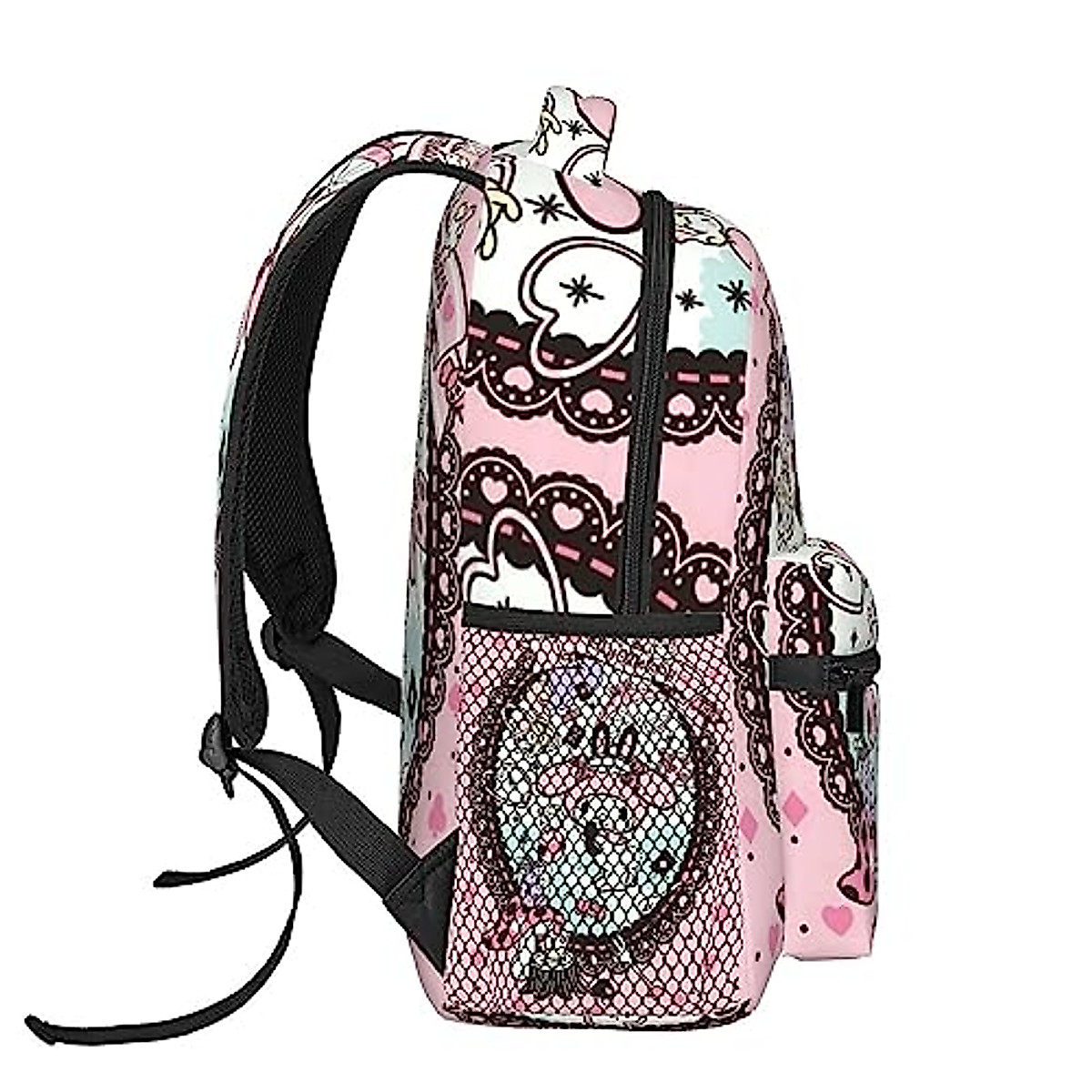 DIEZ My Bunny Melody Backpack Women Casual Pink Backpack Cartoon My Bunny Melody Kawaii Backpack Breathable Large-Capacity Travel Daypack With Keychain