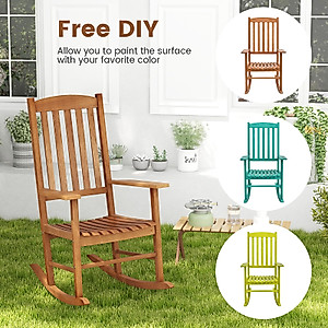Tangkula Patio Rocking Chair with 400 lbs Weight Capacity, Eucalyptus Wood Porch Rocker with High Back, Patio Rocker Chair for Indoor and Outdoor Use (1)