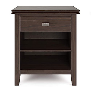 SIMPLIHOME Artisan 24 inches Wide Night Stand, Bedside table, Warm Walnut Brown SOLID WOOD, Rectangle, with Storage, 1 Drawer and 2 Shelves, For the Bedroom, Contemporary Modern