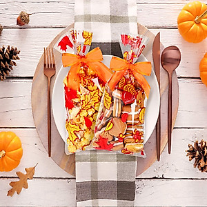 Yoojahow 50 Pcs Fall Treat Bags with 50 Pcs Twist Tie Bows Cellophane Candy Bags Autumn Goodie Bag Plastic Cookie Gift Bags for Thanksgiving Holiday Party Favors Snacks Packing Supplies