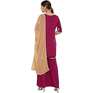 Janasya Indian Women's Magenta Poly Crepe Kurti With Sharara And Dupatta(SET250-KR-SHA-M)